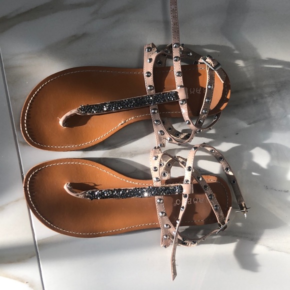 BAMBOO | Shoes | Bamboo Tan Patent Leather Sandals With Silver Studs ...